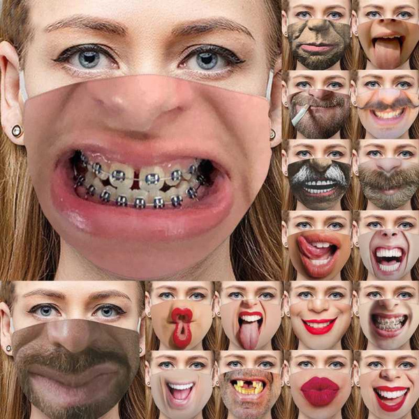 New Funny Face Print Mask Smiling Face 3D Printed Mask Christmas ...