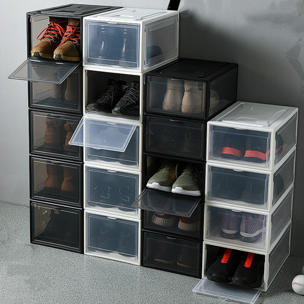 M/L Plastic Storage Bin Drawer Transparent Plastic Shoe Box Flip Cover ...