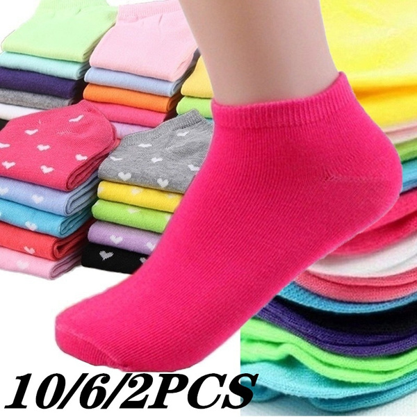 10/6/2PCS Women Socks Candy Color Dot Sock Sports Casual Cute Heart ...