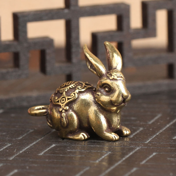 Pure Copper Bunny Set Piece Solid Brass Rabbit Keychain Small White ...