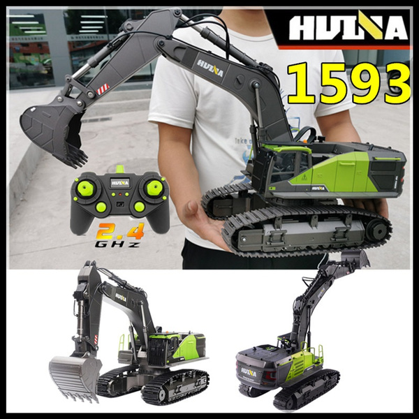 Huina 1593 1:14 RC Excavator 22CH Unlimited Rotation Alloy Green RC ...