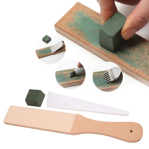 3 Pcs/set Knife Sharpener Wooden Handle Leather Sharpening Tools Strop ...
