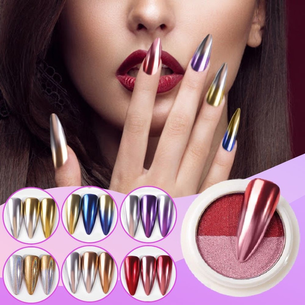 Dual Color Chrome Nail Powder, Holographic Mirror Effect Acrylic Nails ...