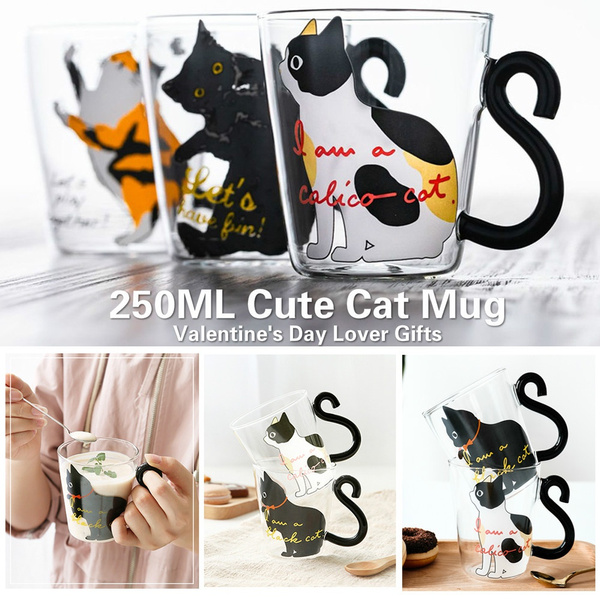 250ML Cute Cat Glass Juice Coffee Cup Milk Tea Coffee Glass Mug Cat ...