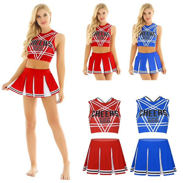 Womens Girl Costume Cheer Leader Uniform Dress Cheerleading Role Play ...