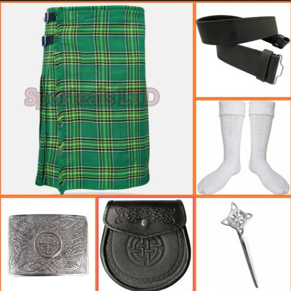 Mens Scottish Kilt Set, 8 Yard Irish Tartan Kilt Outfit For Men 6 Pcs ...