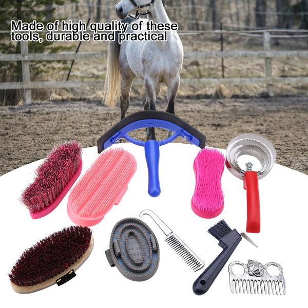 10 Pieces Equestrian Stables Cleaning Kit Horse Brush Care Grooming ...