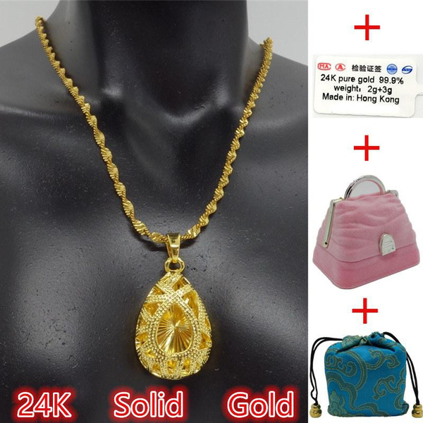 24K Gold-Plated Water Drop Modeling Hollow Out Pendant + Necklace Set ...