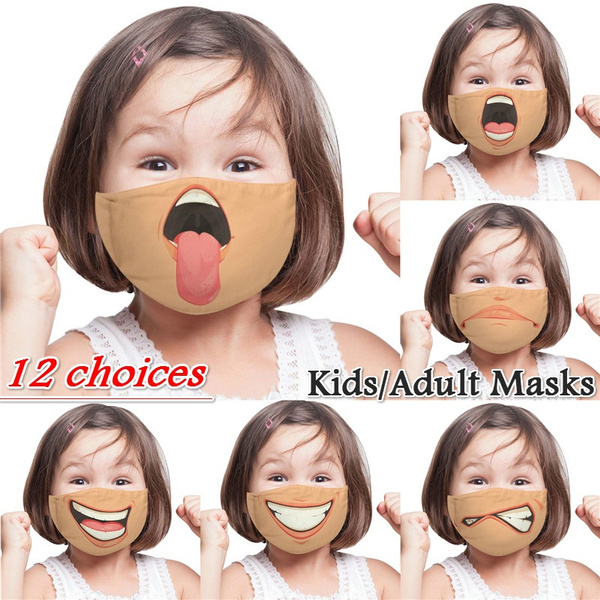 Adult 3D Funny Face Printed Face Cover Windproof Washable Reusable ...