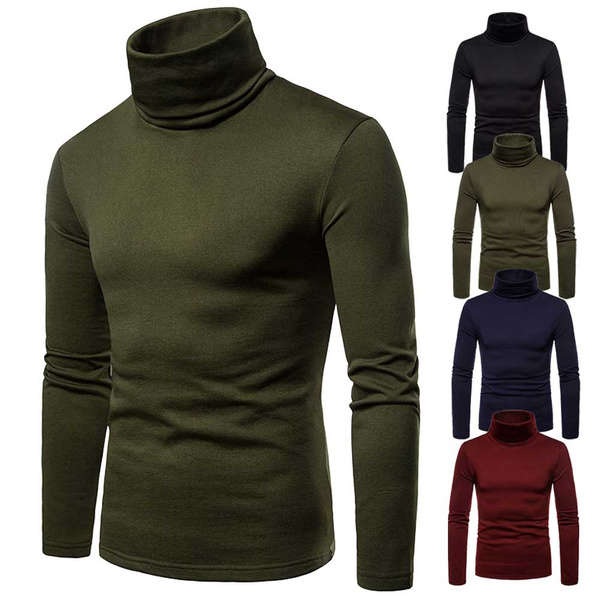 Mens Winter Thermal Turtle Neck Skivvy Pullover Stretch Basic Solid ...