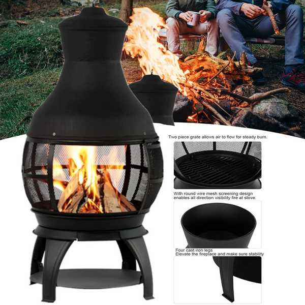 Wrought Iron Chimney Stove Wood Burning Fire Pit Fireplace For Outdoor ...