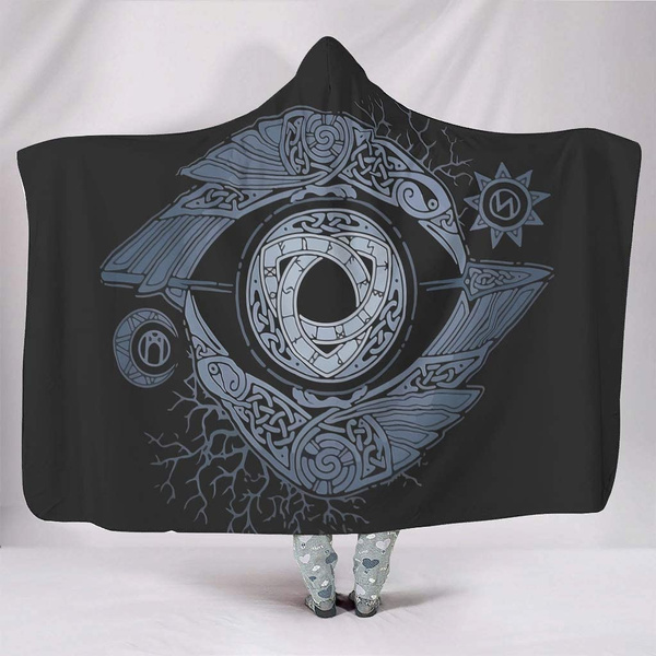 Viking Crow Odin Raven Huginn and Muninn Sun Moon Hooded Blankets Throw ...