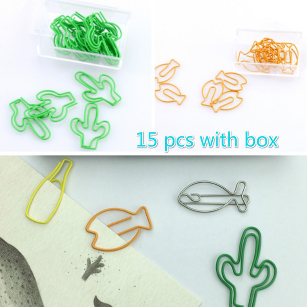 15 Pcs Cactus Fish Bottle Shape Paper Clips Funny Cute Bookmark Office ...