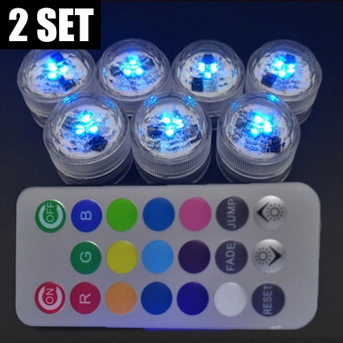 2 Set Submersible LED RGB Lamps Remote Control Colorful Waterproof ...
