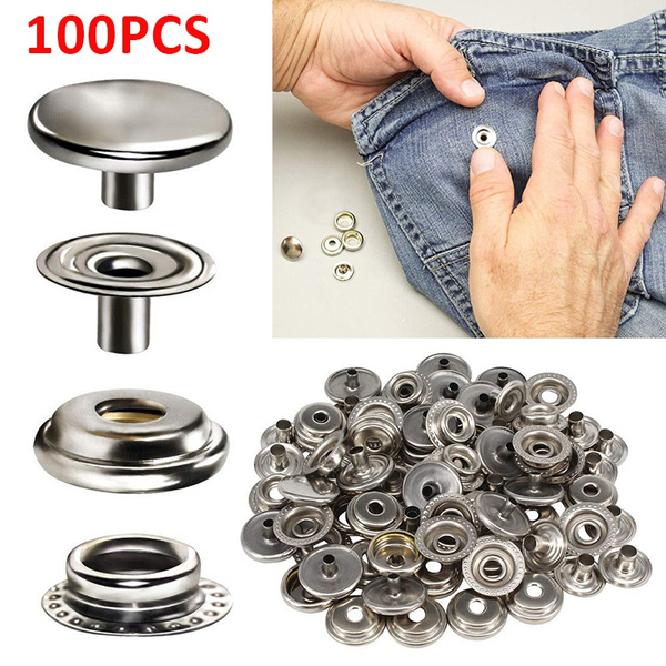 100PCS 15MM Stainless Steel Snap Fastener Press Studs Cap Buttons Set ...