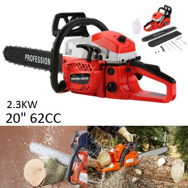Professional 20" 62CC 2 Cycle Gas Chainsaw with Double Spring STE-5800 ...