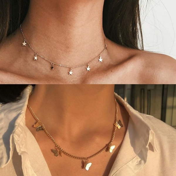 Gold Color Chain Pendant Necklace Fashion Female Necklaces Jewelry ...
