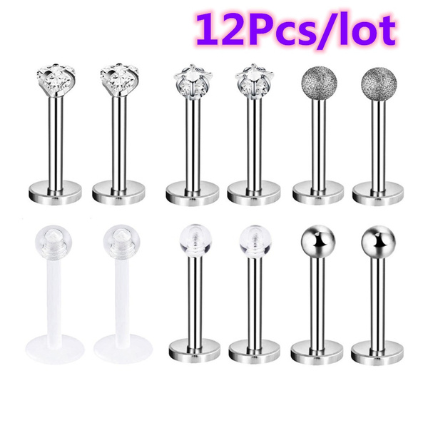 12 Pcs/lot 16G Steel/Rose gold Color Claw Ball Labret Lip Piercing ...