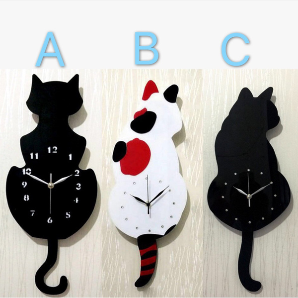 Swinging Tail Cat Hanging Clock Modern Children's Room Will Move Tail ...