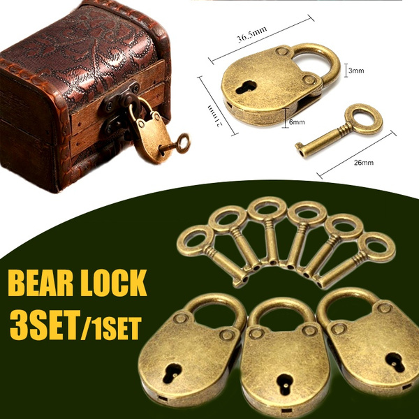 3 Sets/1 Set Retro Style Mini Padlock Small Suitcase Metal Old Key Lock ...