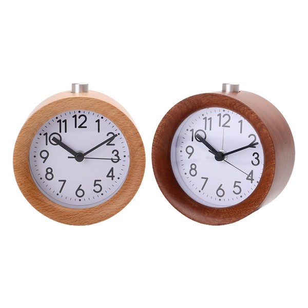 Round Wooden Desktop Alarm Clock with Night Light Creative Simple ...