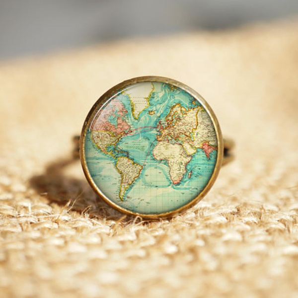 Antique World Map Rings, world map rings, antique map jewelry, map ...