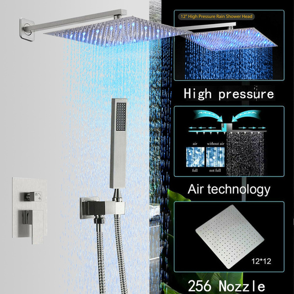 LED Shower Faucet System Set Brushed Nickel 8inch / 10inch /12 inch ...
