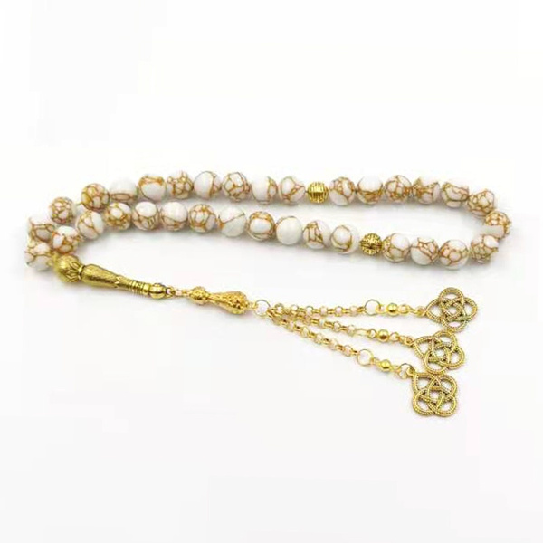 Tasbih White howlite spun gold stone Muslim Rosary | Wish