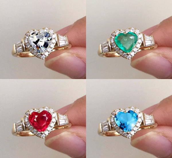 4 Colors Fine Elegant Noble Classic Heart Gemstone Ring Gold Natural ...