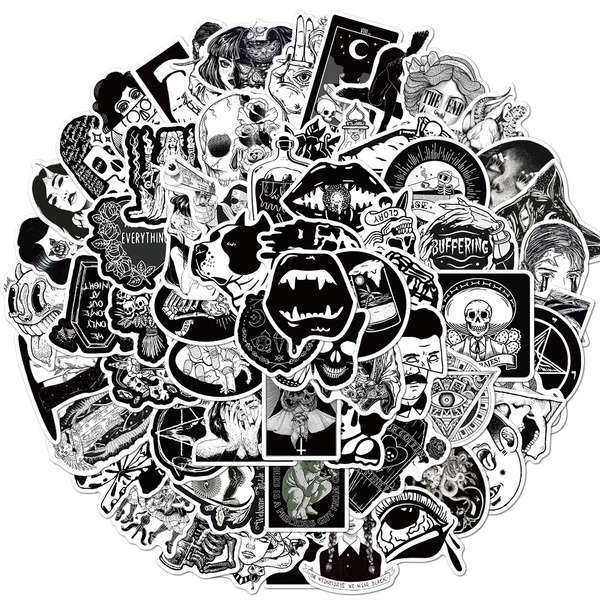 (20/50 Pcs/set)Gothic Black And White Skull Graffiti Stickers Punk ...