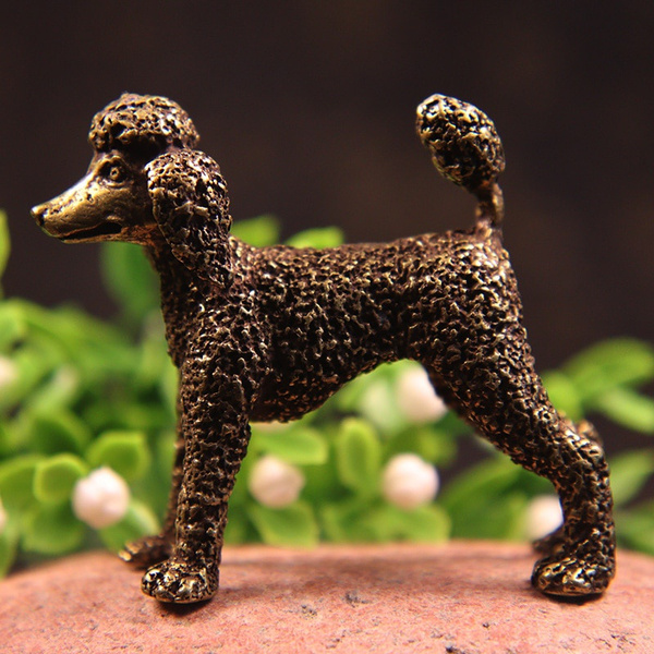 Pure Copper Cute Dog Statue Feng Shui Ornaments Bronze Standing Poodle ...