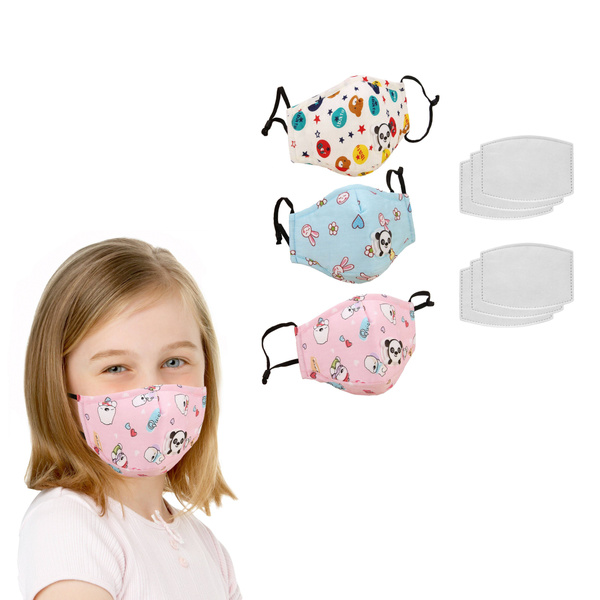 3-Pack: Reusable Kids Face Mask with 6 Filters and Adjustable Earloop ...
