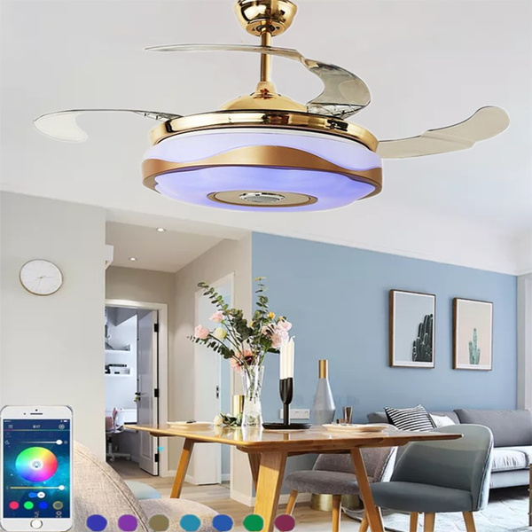 42"107CM Modern Bluetooth Music Player Invisible Ceiling Fan Light LED ...