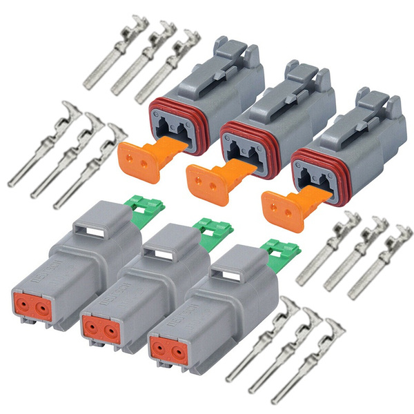 3 Set New DT04-2P 2-Pin Solid Contact 14-16 18 AWG Connector Set Pins ...