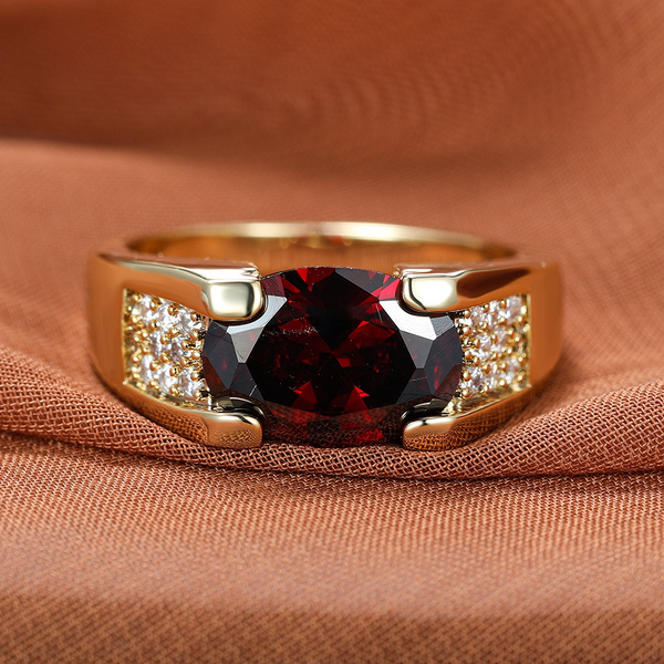 Fashion Jewelry Silver Gold Color Big Round Oval Cut Red Zircon Ring ...