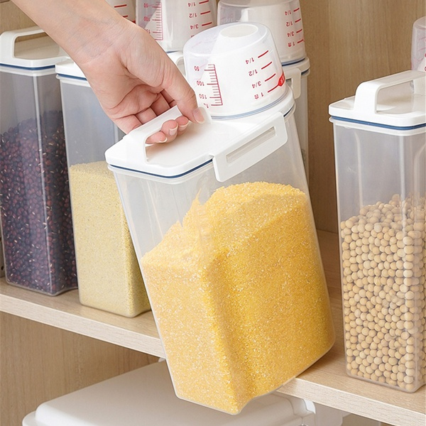 Kitchen Food Grain Rice Container Cupboard Storage Box with Measuring ...