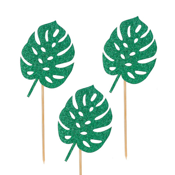 3PCS Jungle Tropical Party Green Leaf Cake Topper Leaves Cupcake ...