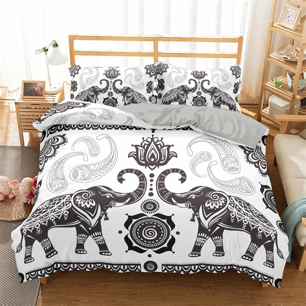 Elephant Printing Bedding Set Black And White Pattern Duvet Cover Set ...