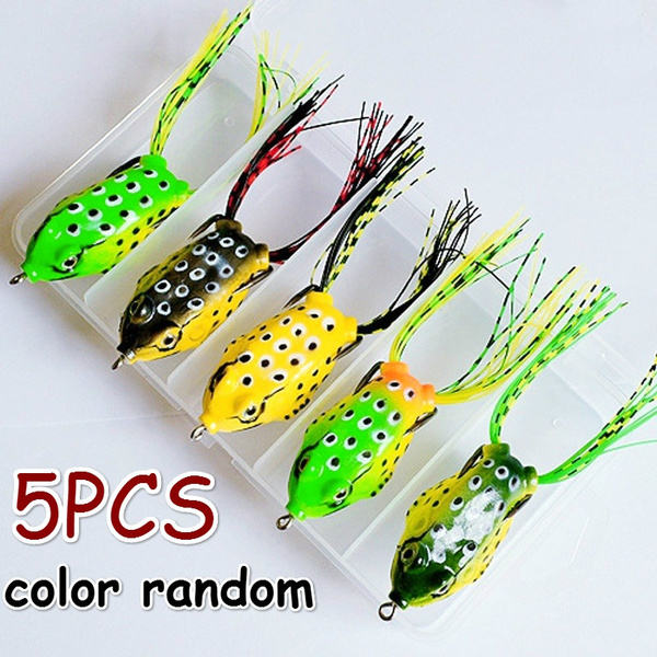 5pcs Soft Frog Fishing Lures Double Hooks Top Water Ray Frog Artificial ...