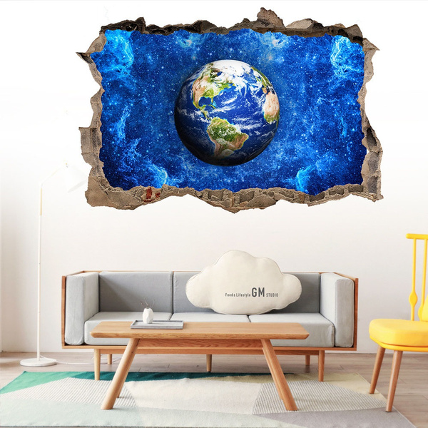 Removable 3D Art Wall Stickers Earth Space Planet Boys Bedroom Home ...