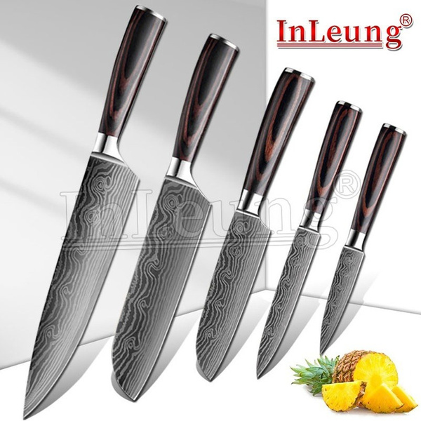 Damascus Kitchen Knife Sets Chef Stainless Steel Kitchen Knives Laser ...