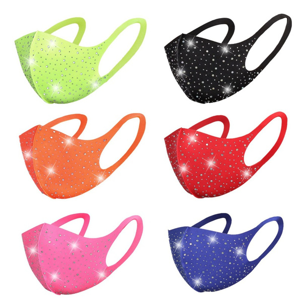 Fashion Reusable Rhinestone Music Festival Face Mask Lady Sequin Bling ...
