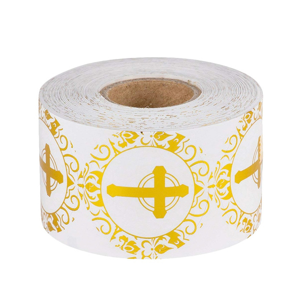 1 Roll Cross Patterns Sticker Circular Prayer Sticker Stamping Sealing ...