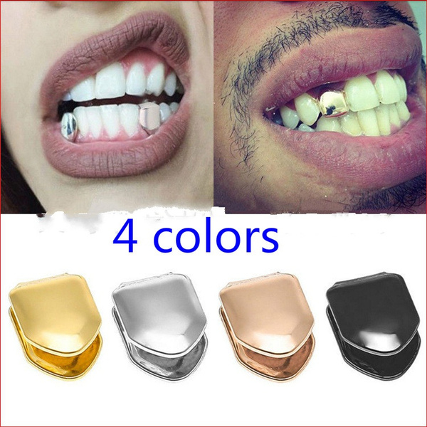 Custom Fit Gold Plated Hip Hop Single Tooth Grillz Cap Top & Bottom ...