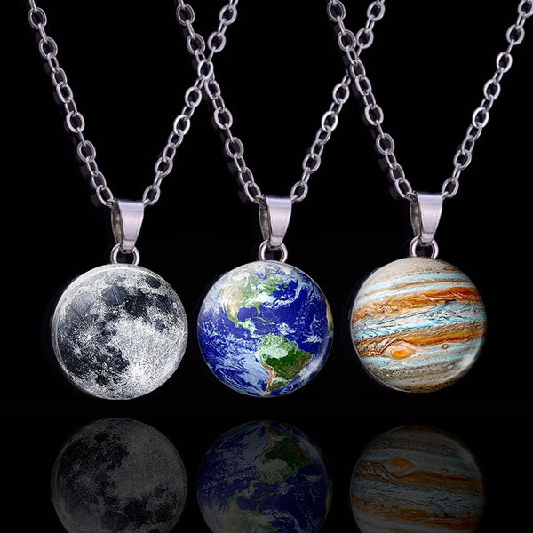 Planet Galaxy Star Chain Necklace Glass Snap Button Cabochon Pendant ...