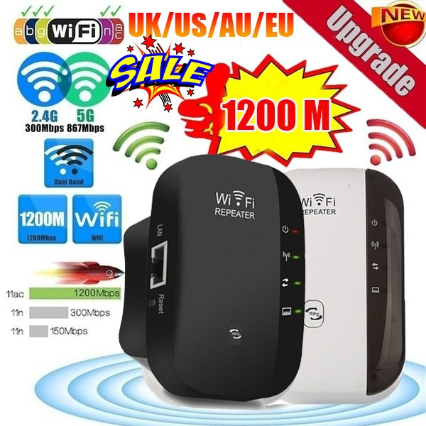 New 1200M Dual-band 2.4 / 5G Wireless-N Wifi Repeater AP Router Signal Booster Extender ...