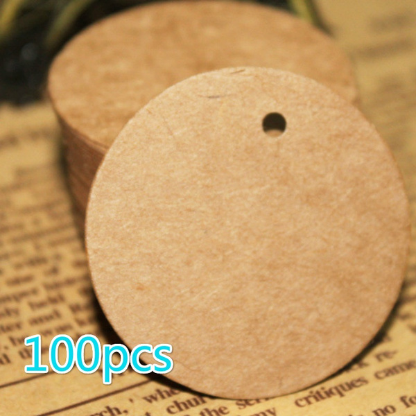 100pcs/lot Blank Kraft Paper Round Hanging Tag DIY Word Message Card ...