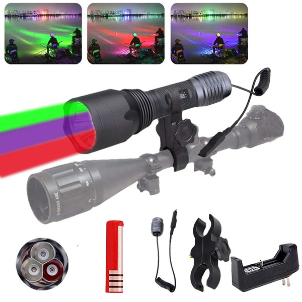 Tactical Green/Red/ UV 3 Colors Hunting Flashlight Blood Tracker Hog ...