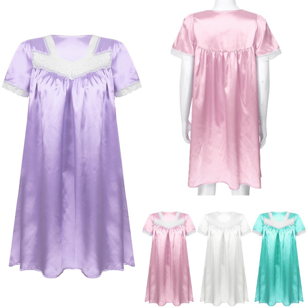 Men's Short Sleeve Shiny Frilly Satin Dress Nightwear Girly Pajamas ...