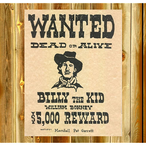 12 x 12 Inch Wood Sign Wanted Poster Billy The Kid 11 X 11 | Wish